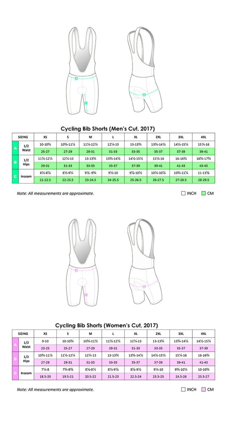 Cycling Bib Shorts Sizing Charts – Nimblewear Canada