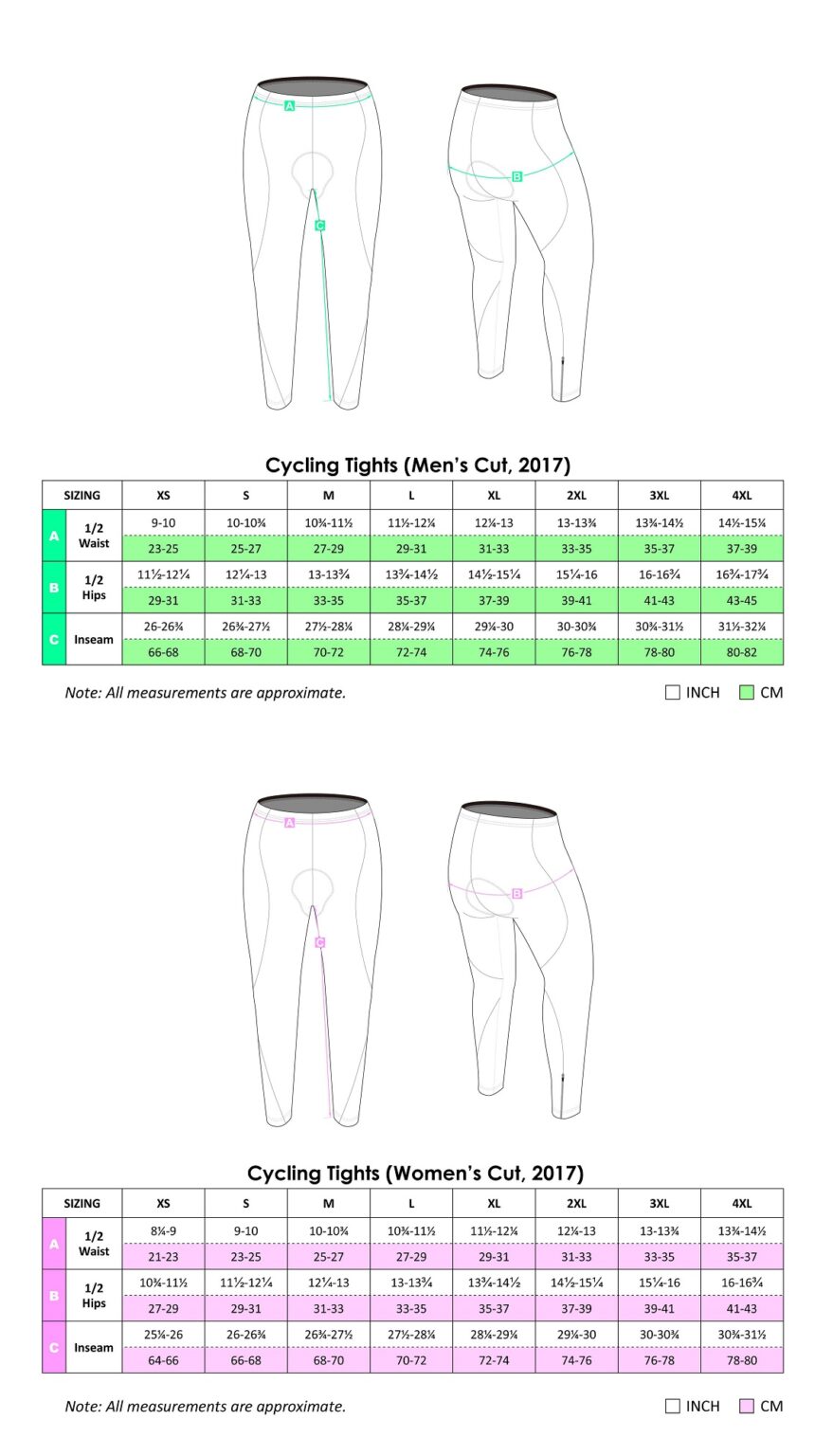 Cycling Tights Sizing Charts – Nimblewear Canada