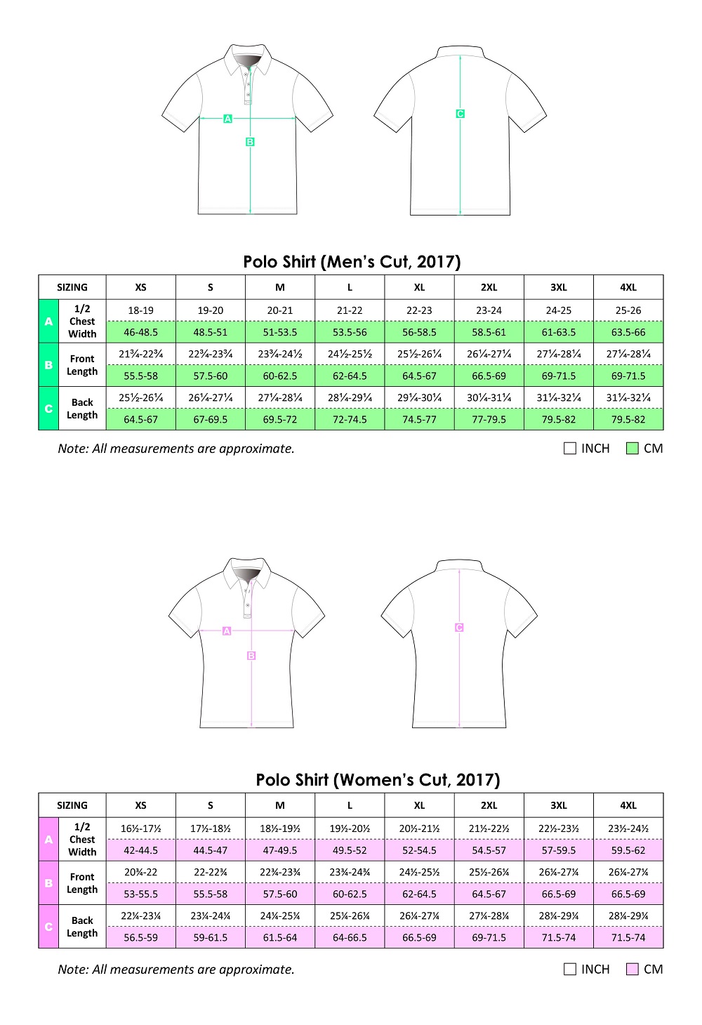 Polo Shirts Sizing Charts – Nimblewear Canada